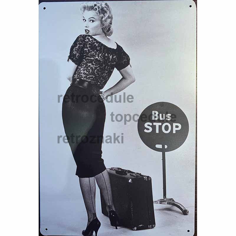 Plechová cedule Bus Stop - Woman - TOP plechove retro Plechová cedule