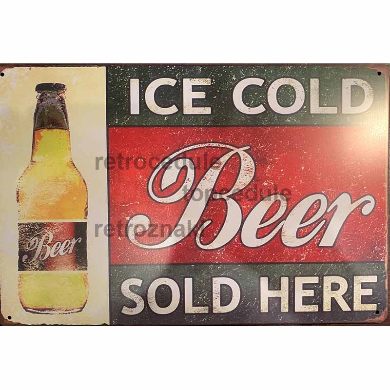 Napis Ice Cold Beer Sold Here – retro pločevinasti napisi