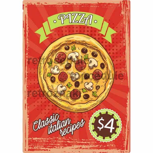 Napis Restavracija Meni 4 - Pizza - Retro pločevinasti napisi