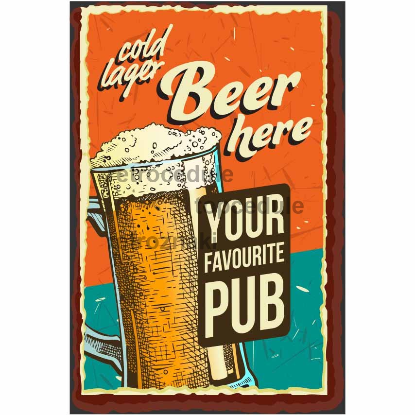 Napis Pivo - Hladno svetlo pivo tukaj - Retro pločevinasti napisi