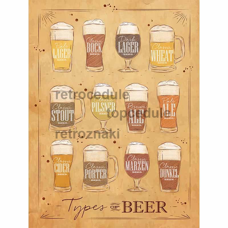 Rodzaje tabliczek piwnych 40 x 30 cm - Tablice blaszane w stylu retro